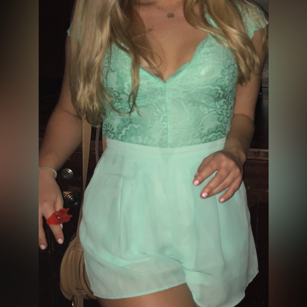 Bebe Baby Ice Blue Lace Romper - Gem